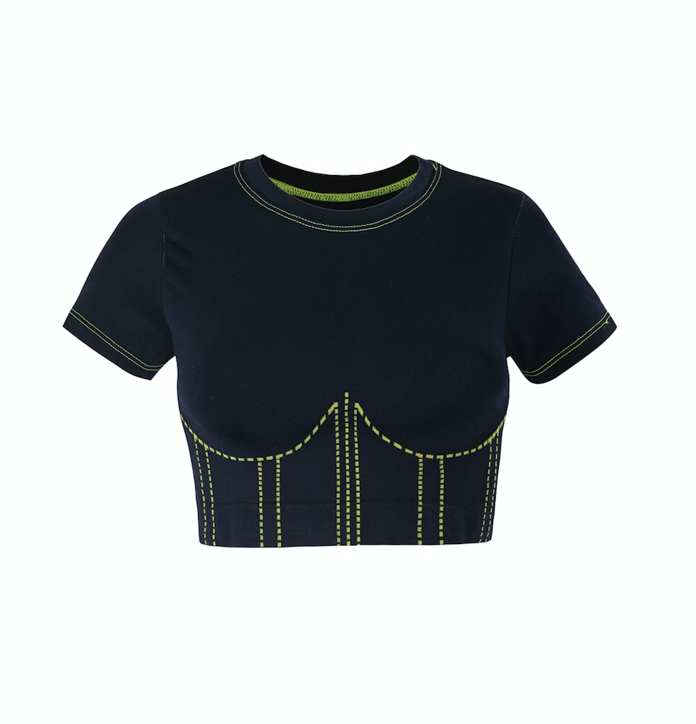 MINDFUL Navy Cropped Top | Cap Sleeves & Contour Stitching | Neon ...