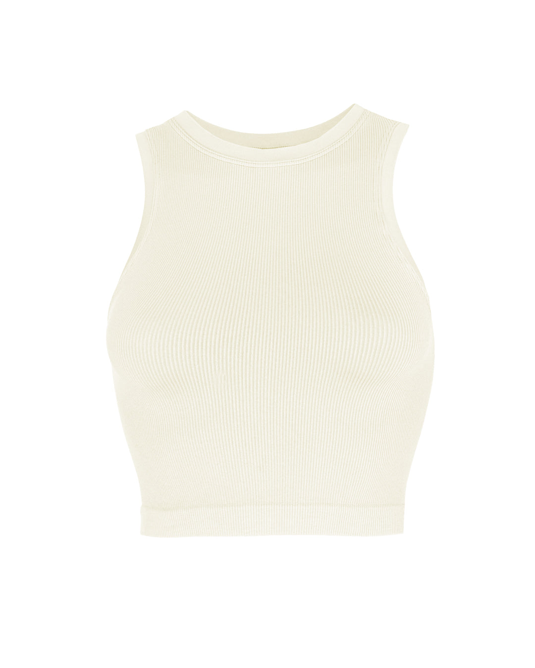 LUMINOUS Cream Ribbed Crop Top | Scoop Neck with Piping Edges ...